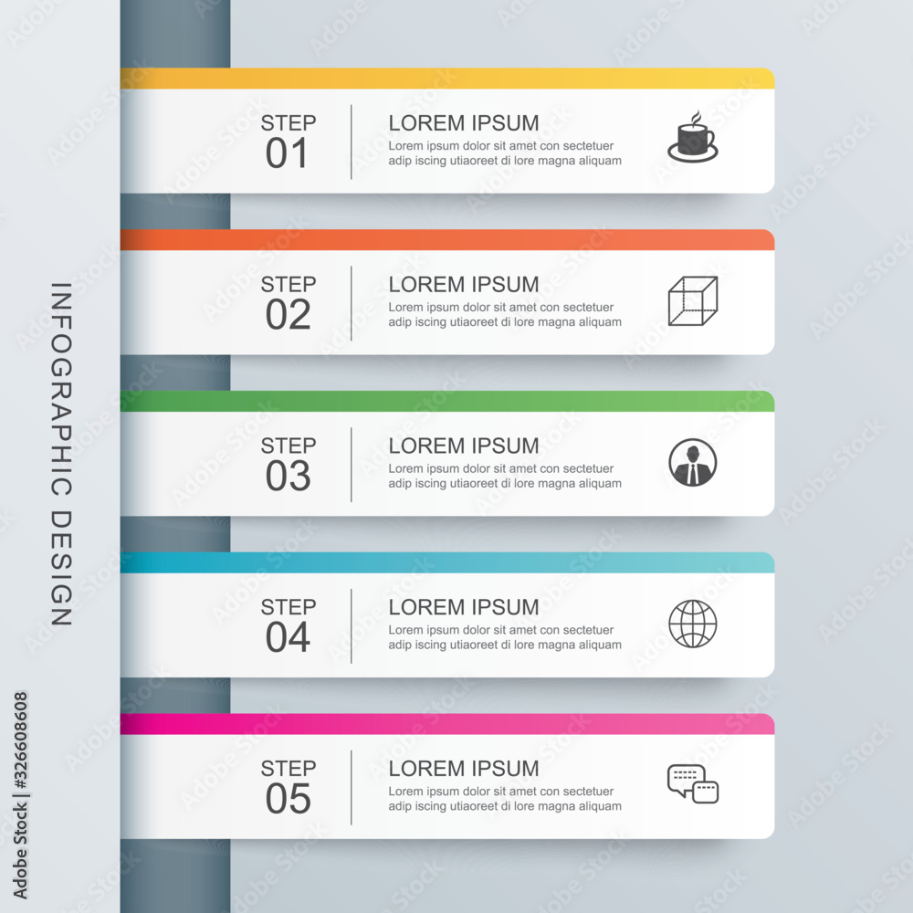 5 data infographics tab paper index template. Vector illustration ...