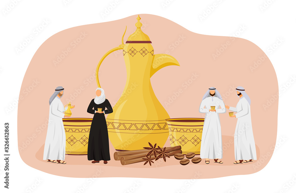 Coffee culture flat concept vector illustration. Traditional ceremony ...