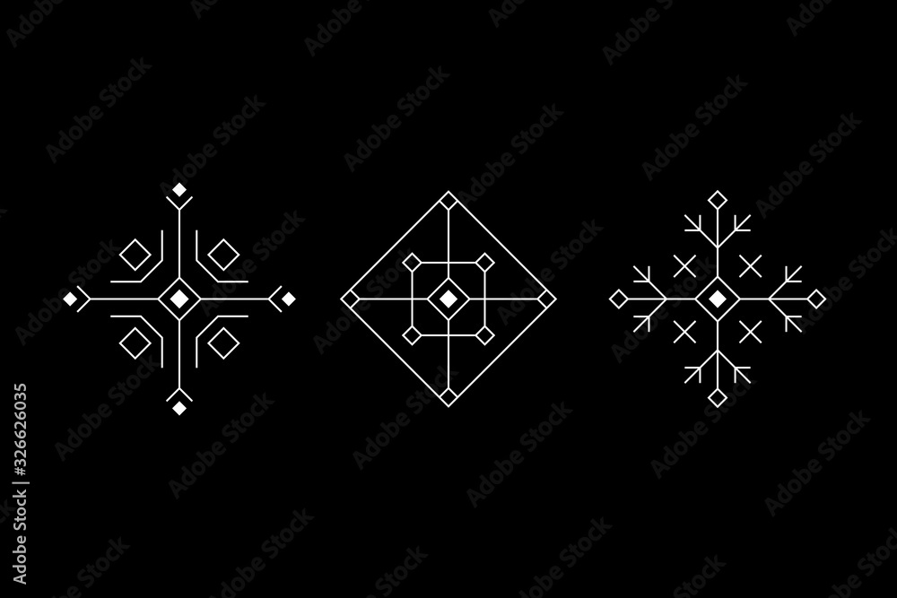 Magic rectangular geometry white symbol set. Rhombus based figures. UFO ...