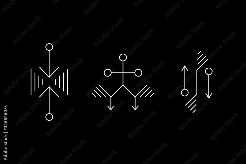 Alien geometry white symbol set. UFO signs. Design symbols for puzzle ...