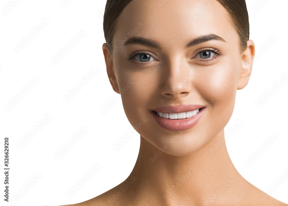 Beautiful teeth smile woman face healthy skin and teeth isolated on ...