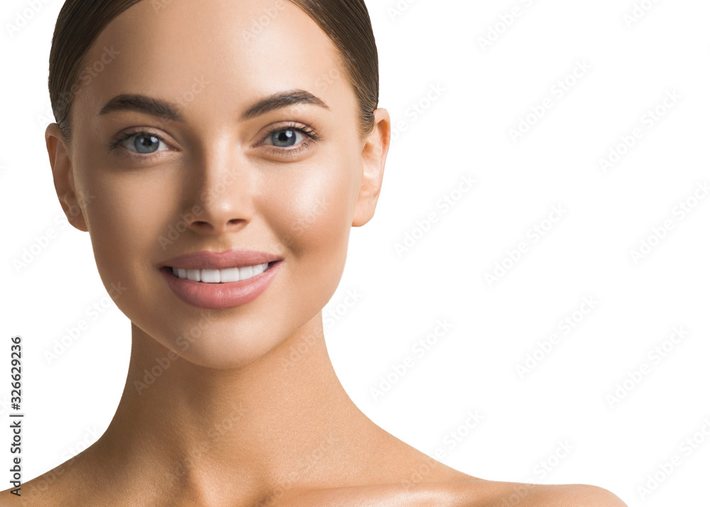 Beautiful teeth smile woman face healthy skin and teeth isolated on ...