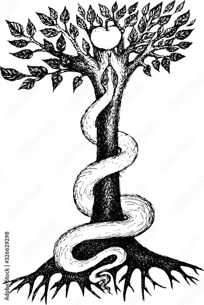 snake on an apple tree Stock Vector | Adobe Stock