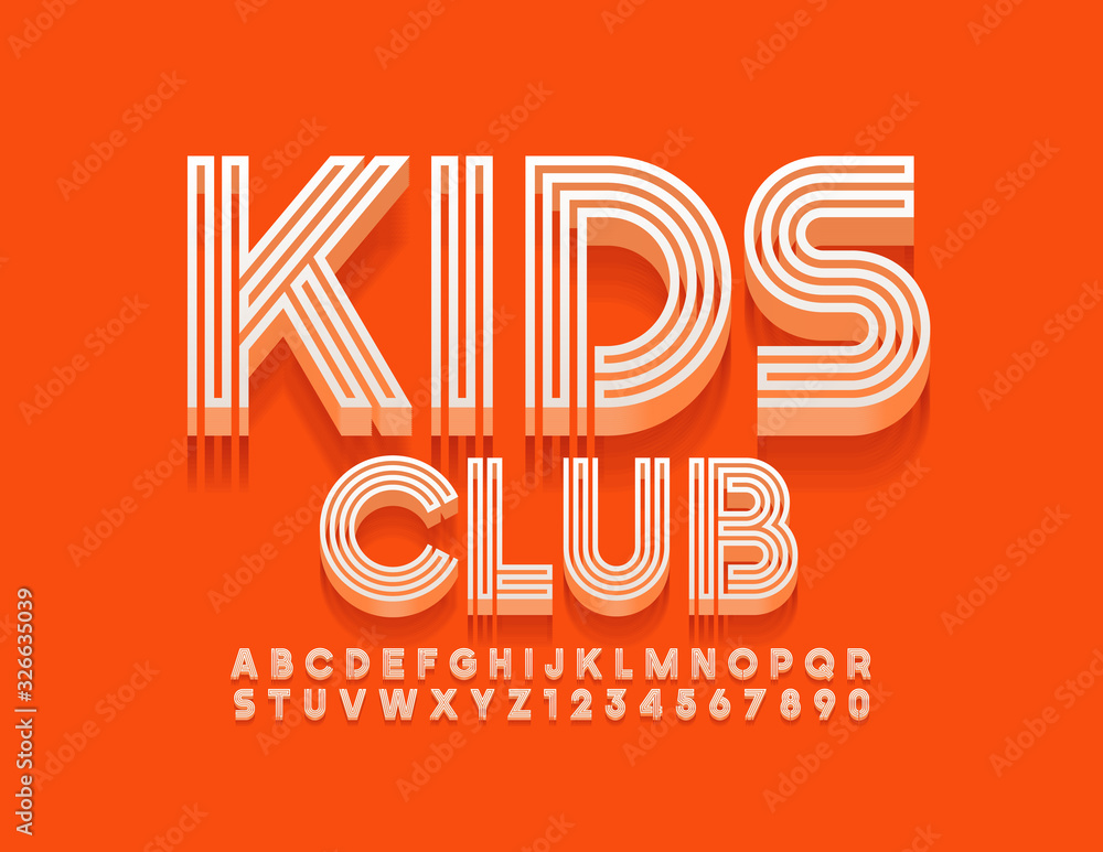 Vector bright logo Kids Club. Modern Alphabet Letters and Numbers ...
