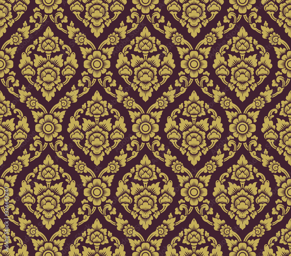 Gold and brown Lai thai pattern ,Thai traditional background with ...