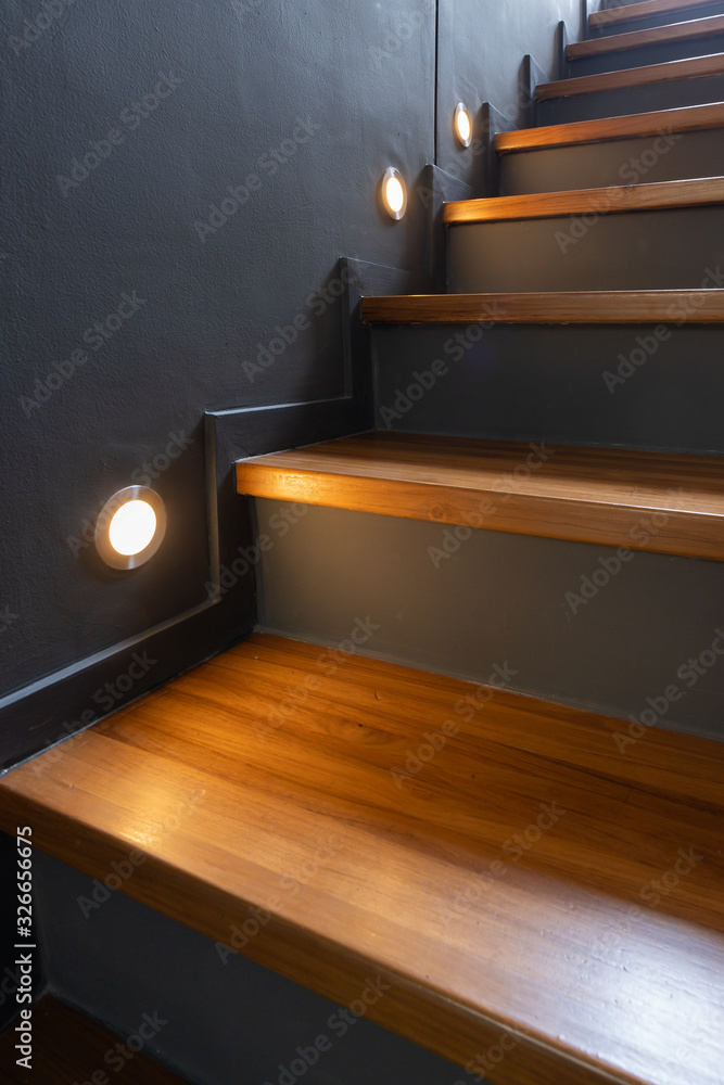 Stairway lights bulb for illumination as safety protection wooden ...