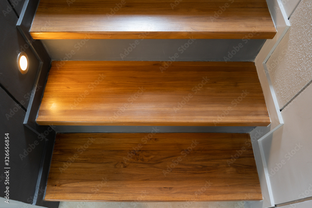 Stairway lights bulb for illumination as safety protection wooden ...