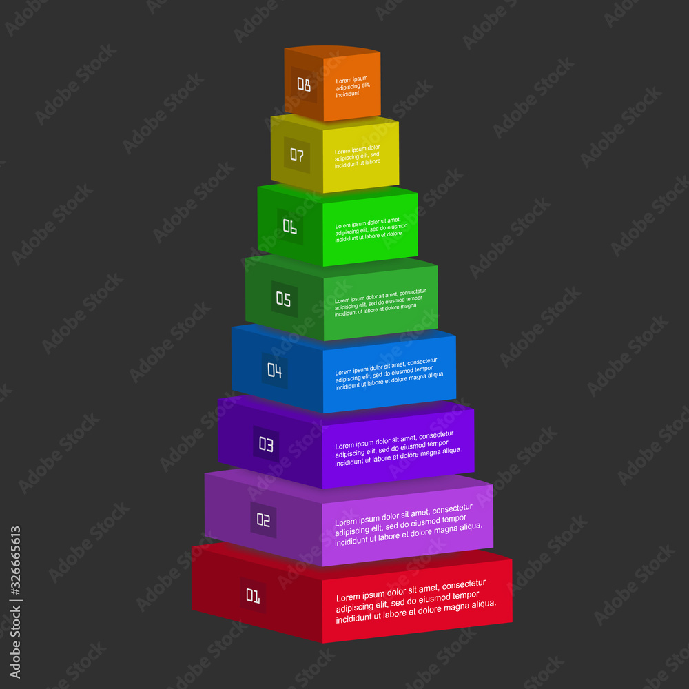 Vector abstract infographic with 8 step or options. Pyramid for ...