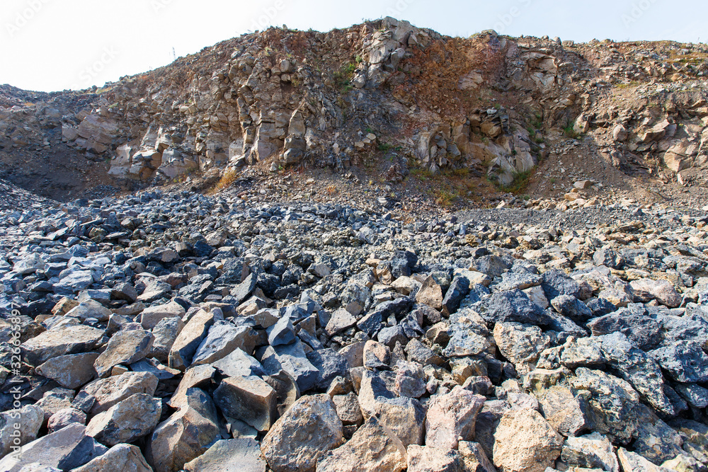 Industrial photography. Volcanic rock at the quarry. Natural stone for ...
