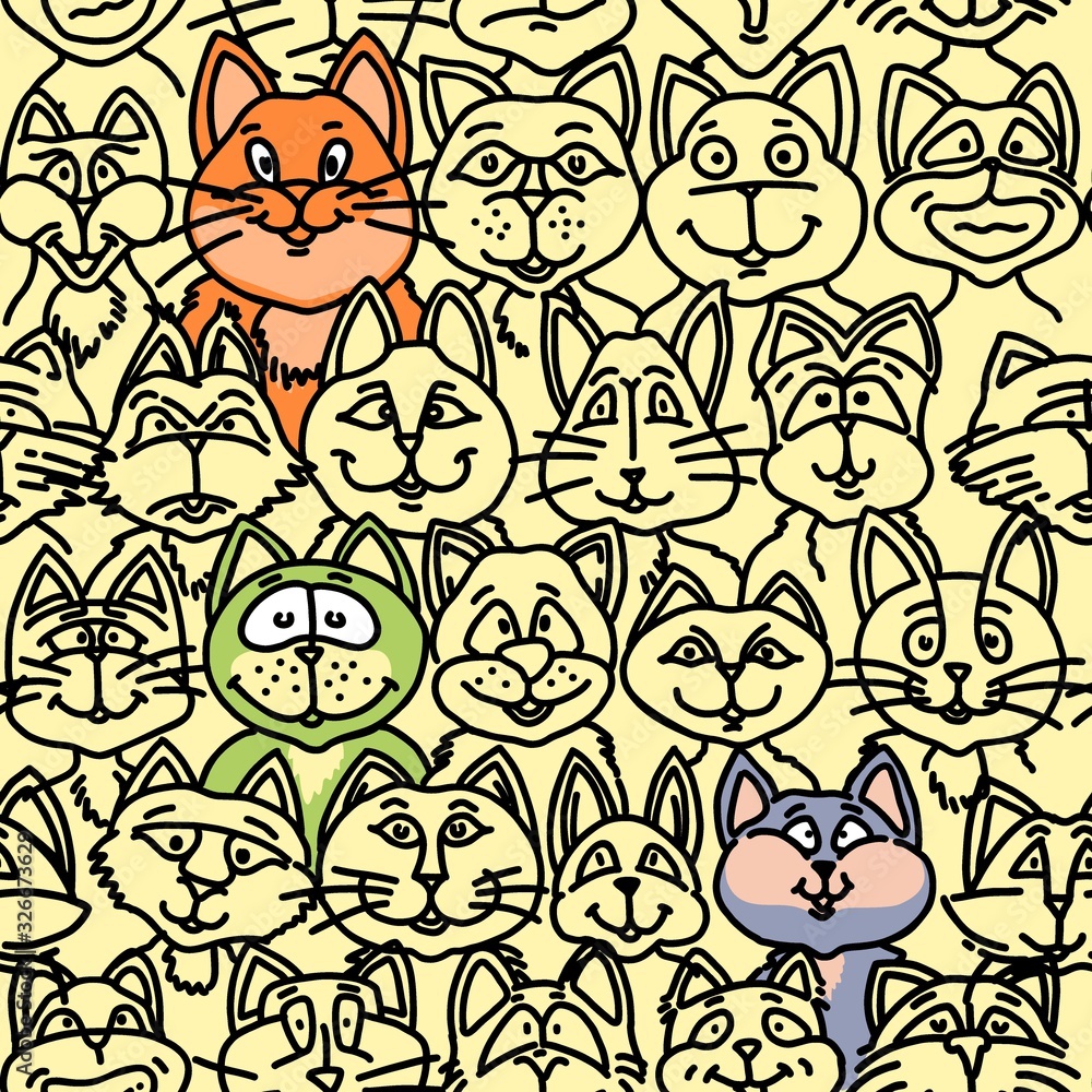 Vector seamless linear pattern of cats and cats, in a row, with ...
