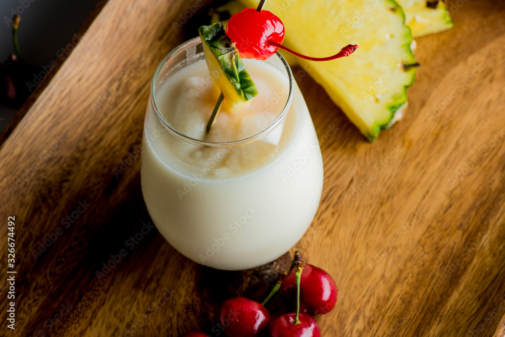 Frozen pina colado. Traditional classic Hawaiian or tiki bar tropical ...