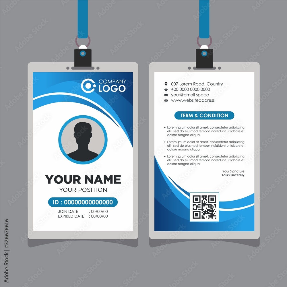 Simple Clean Blue Wave Gradient with White Background Id Card Design ...