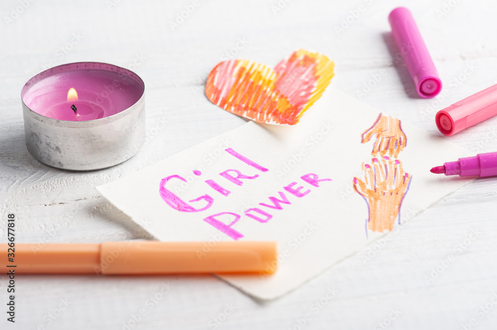 Pink drawing of Girl power concept Stock Photo | Adobe Stock