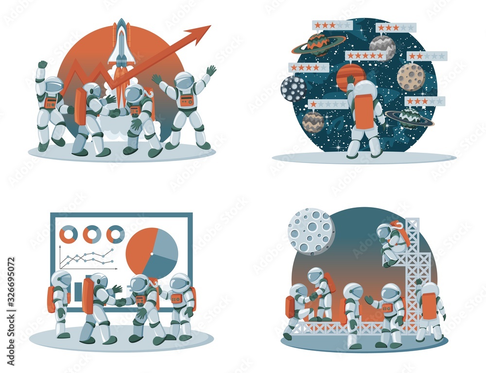 Flat spaceman cartoon vector illustrations for business design and ...