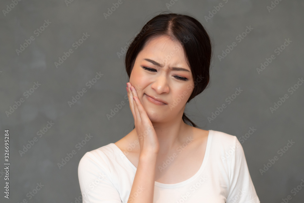 woman with toothache; sick asian woman suffering from toothache, tooth ...