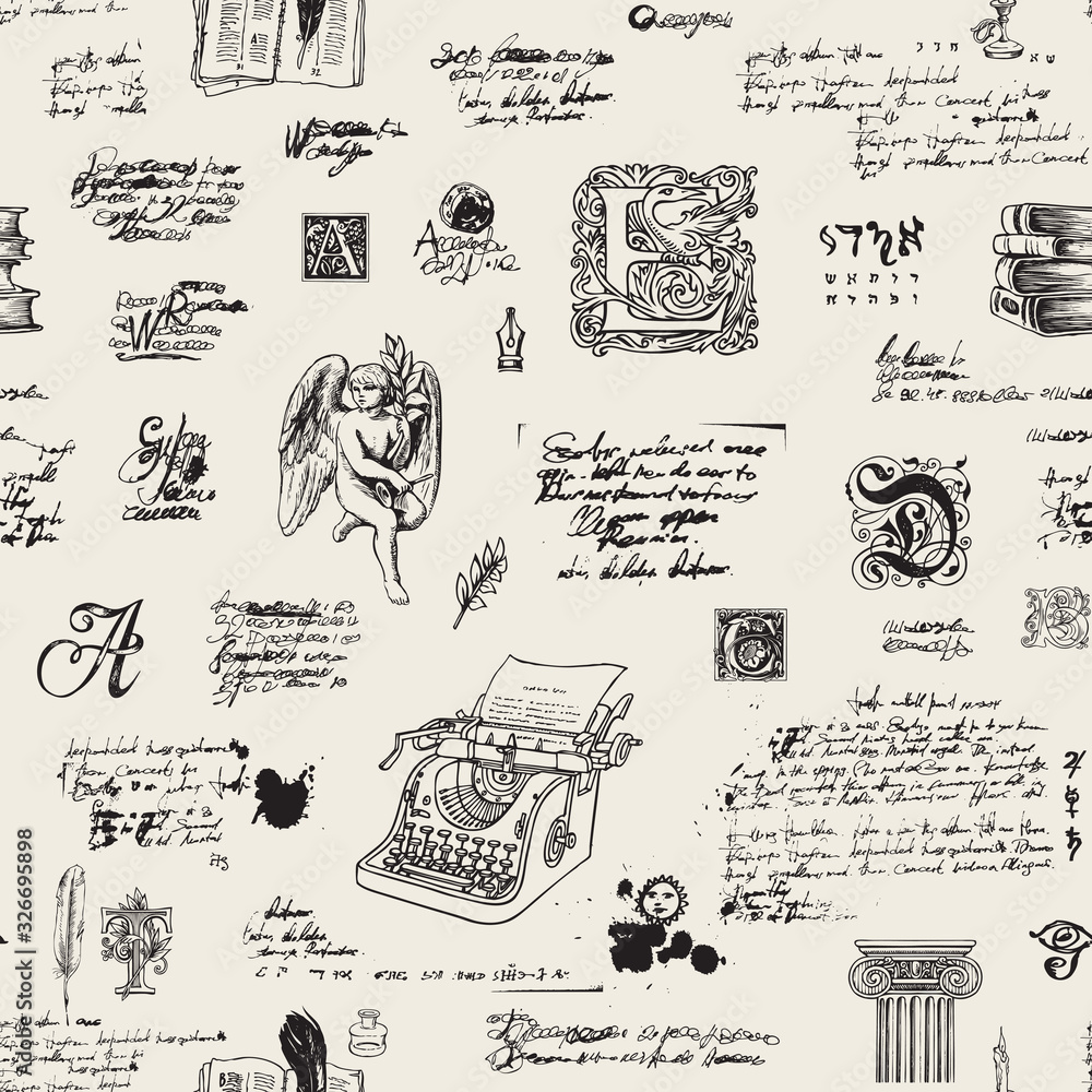 Abstract background with illegible handwritten notes and hand drawn ...