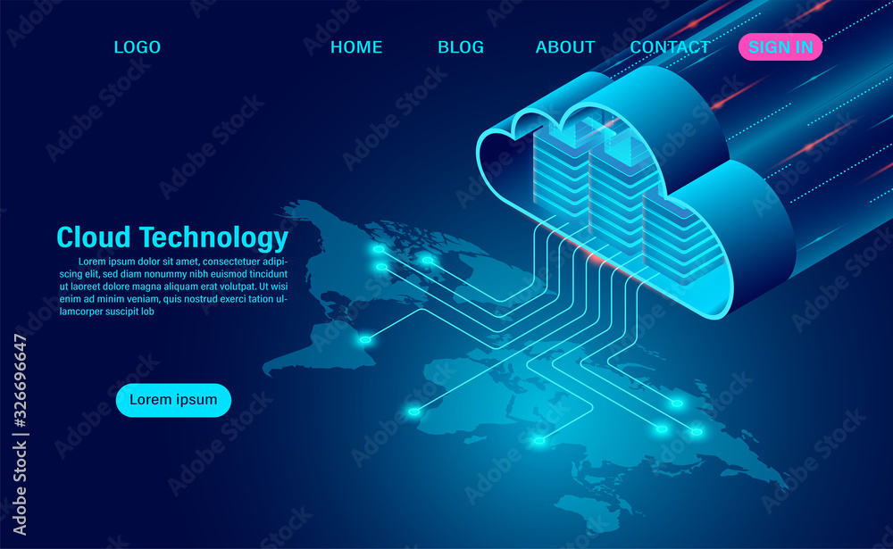 World cloud technology concept. online computing technology. big data ...