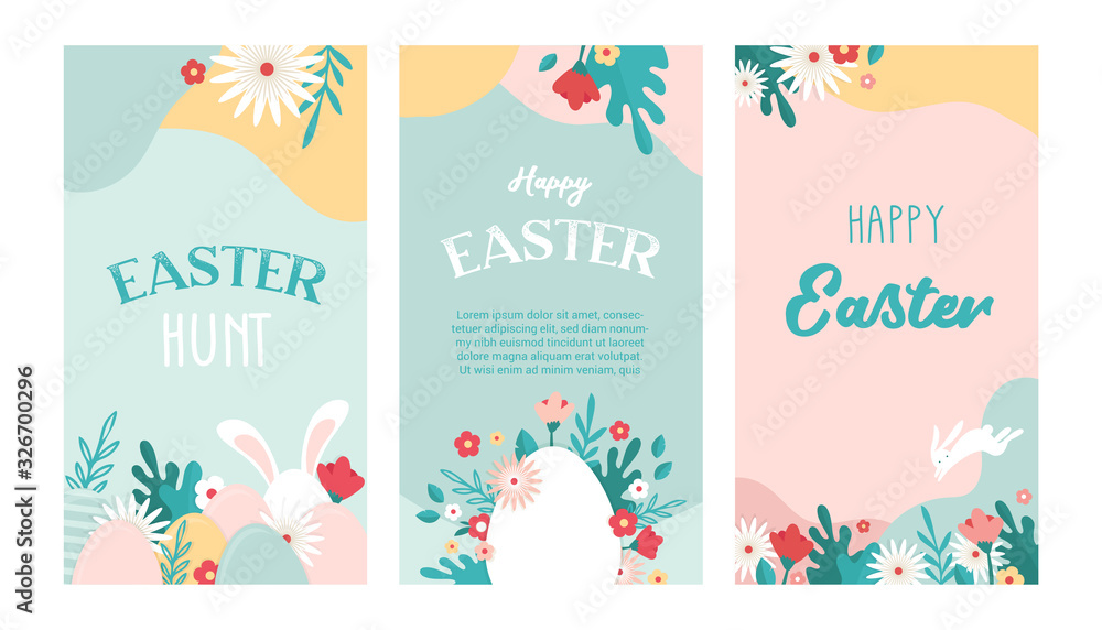 Vector set of Easter floral backgrounds with copy space for text ...