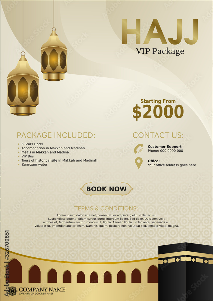 Luxury hajj or umrah design in gold color. template for brochure or ...