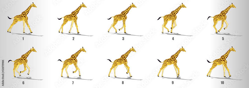 Giraffe run cycle animation frames, loop animation sequence sprite sheet Stock Vector | Adobe Stock