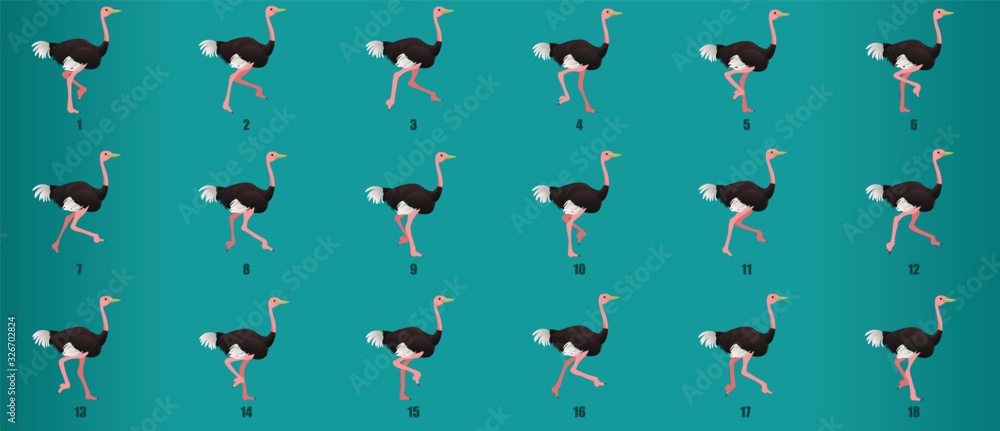Ostrich Run Cycle animation sequence, loop animation sprite sheet Stock ...