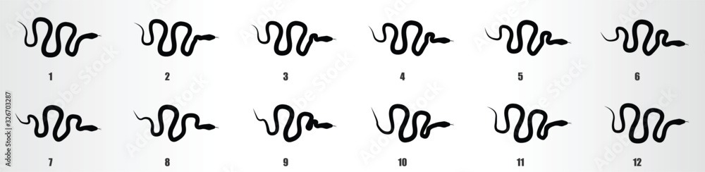 Sanke crawling animation sprite sheet silhouette, loop animation ...