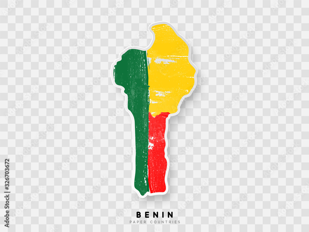 Benin detailed map with flag of country. Painted in watercolor paint ...