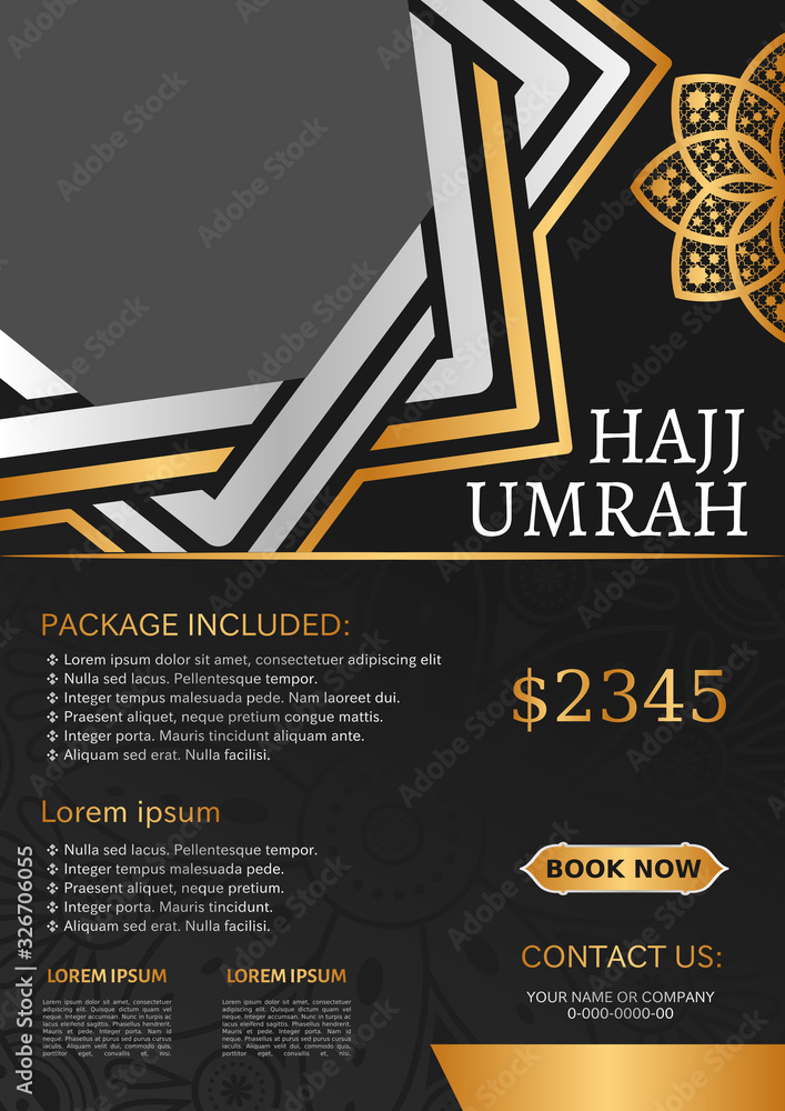 Luxury modern Islamic black design with gold element for hajj or umrah ...