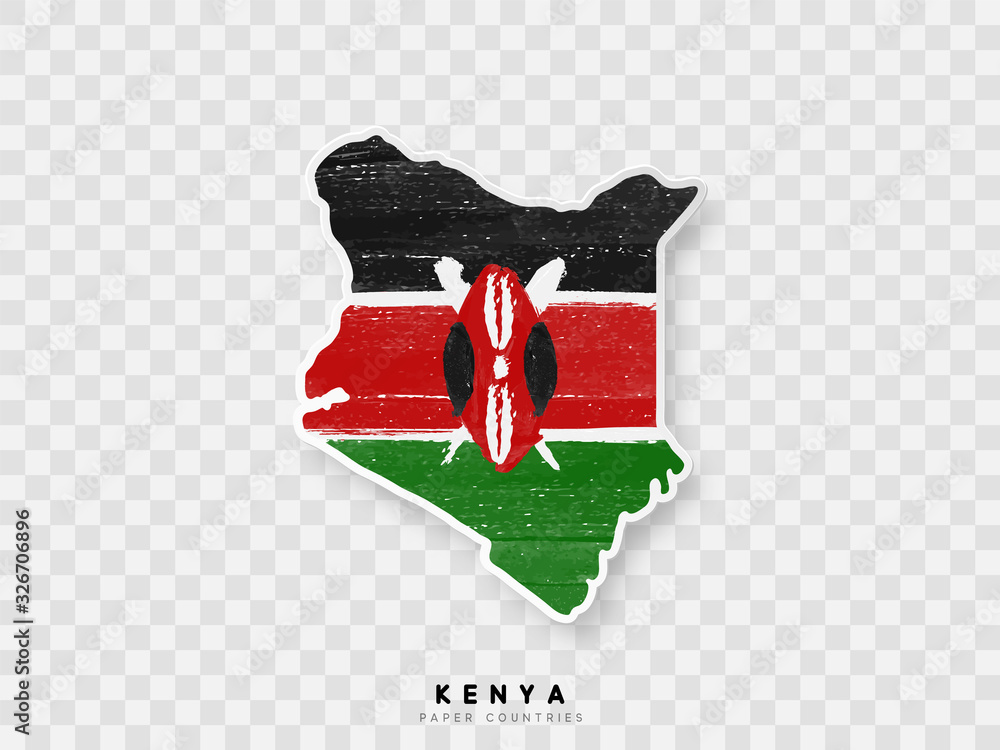 Kenya detailed map with flag of country. Painted in watercolor paint ...