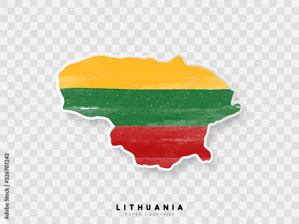 Lithuania detailed map with flag of country. Painted in watercolor ...