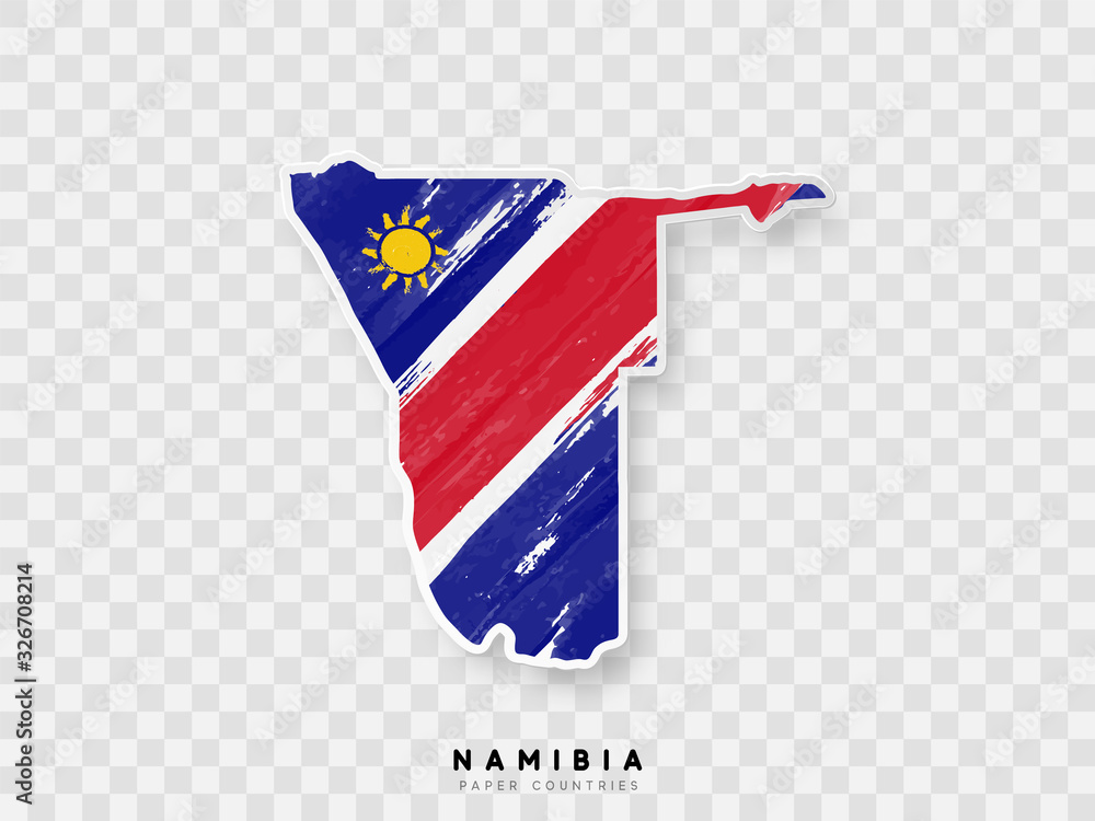 Namibia detailed map with flag of country. Painted in watercolor paint ...