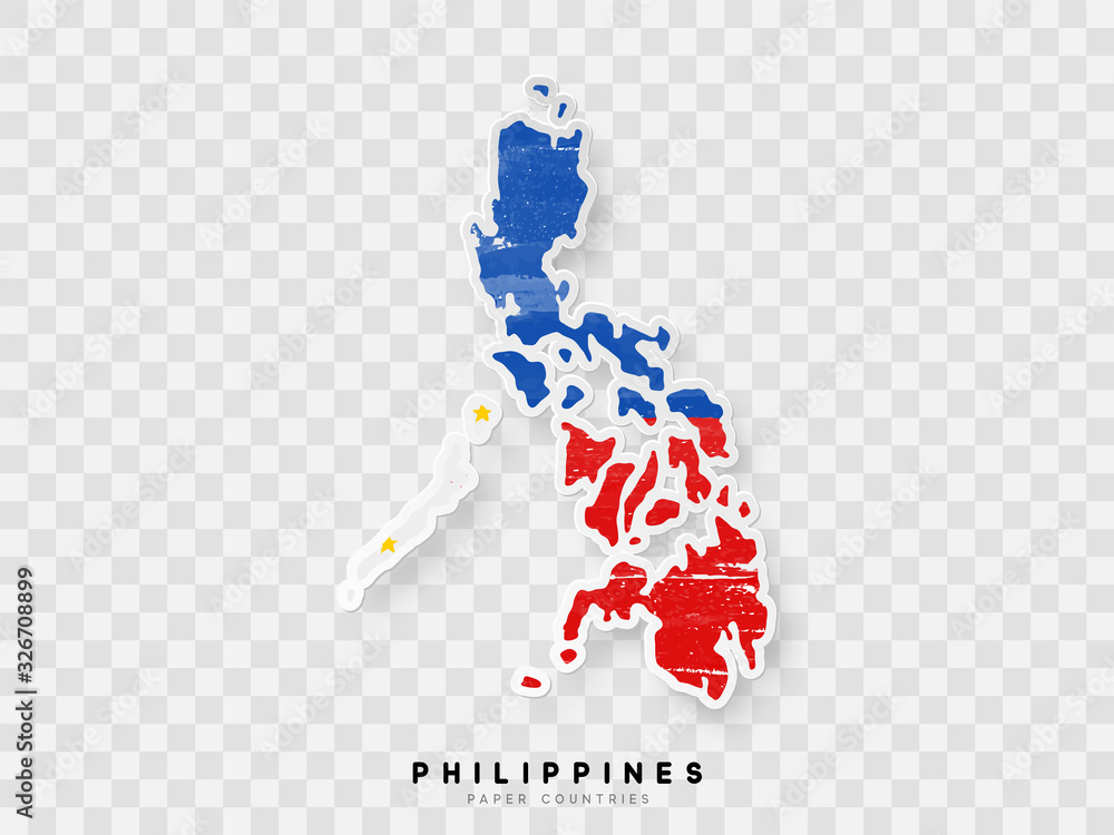 Philippines detailed map with flag of country. Painted in watercolor ...