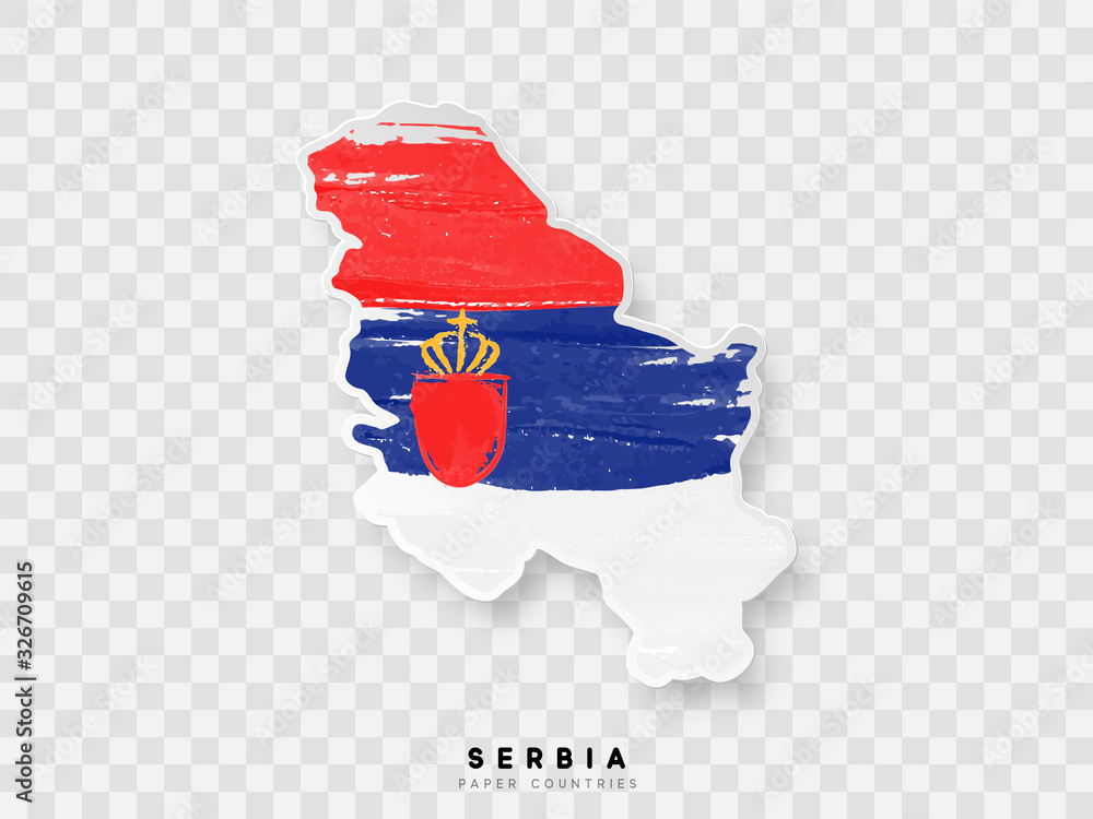 Serbia detailed map with flag of country. Painted in watercolor paint ...