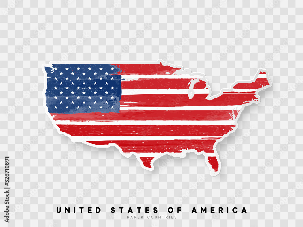 United States of America detailed map with flag of country. Painted in ...