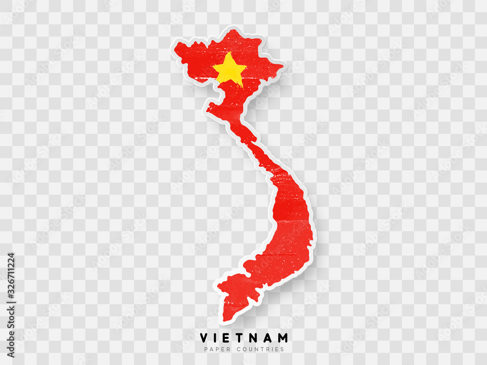 Vietnam detailed map with flag of country. Painted in watercolor paint ...