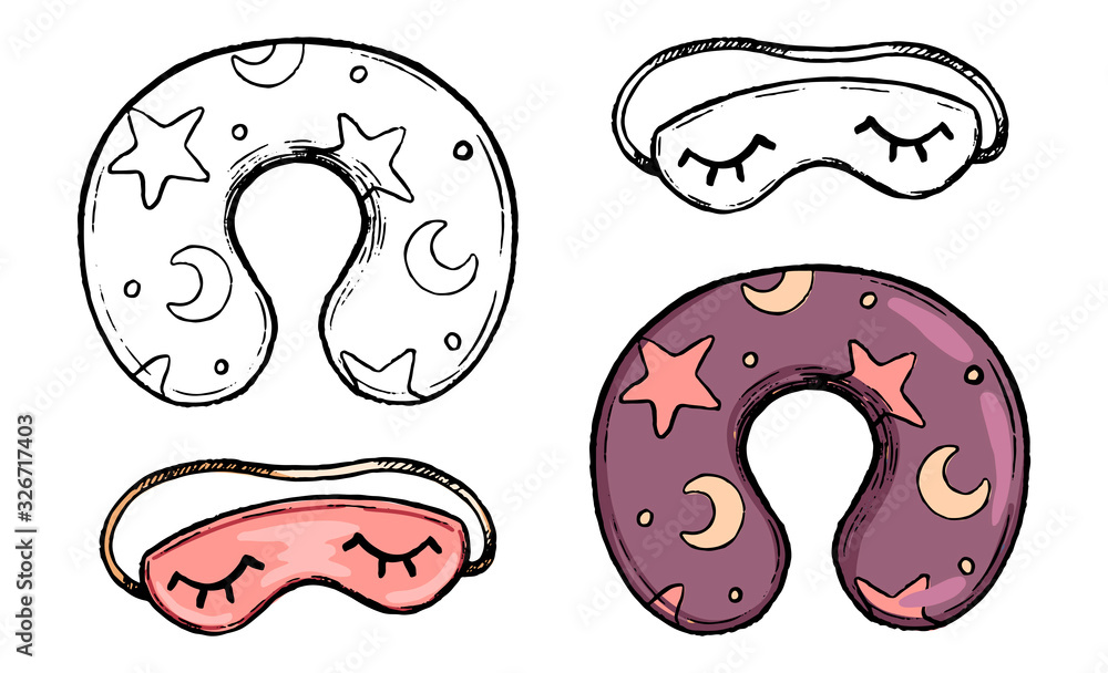 Hand drawn vector illustration. Set of contour and color drawings ...