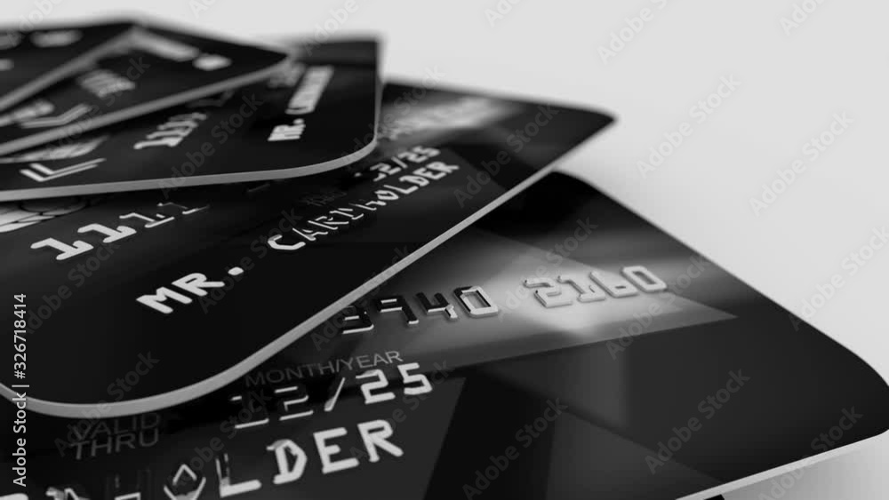 Optical art 3d rendering of black banking credit cards with stripes of ...