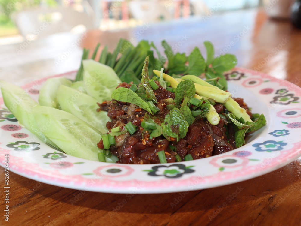Sok Lek,Raw Beef and Blood in North Easrt or Isaan Local Food ,Thailand ...