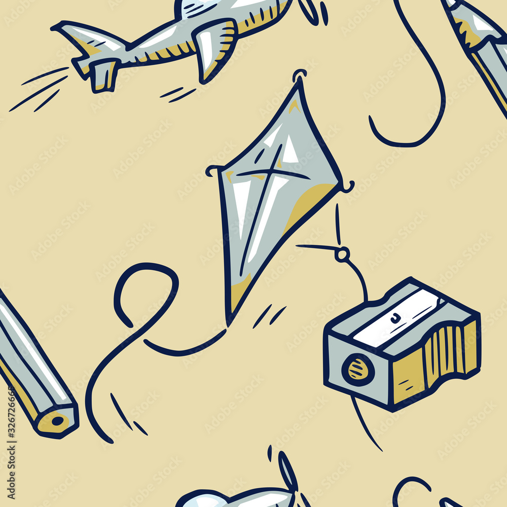 Wrapping paper or wallpaper with seamless pattern - drawing of planes ...