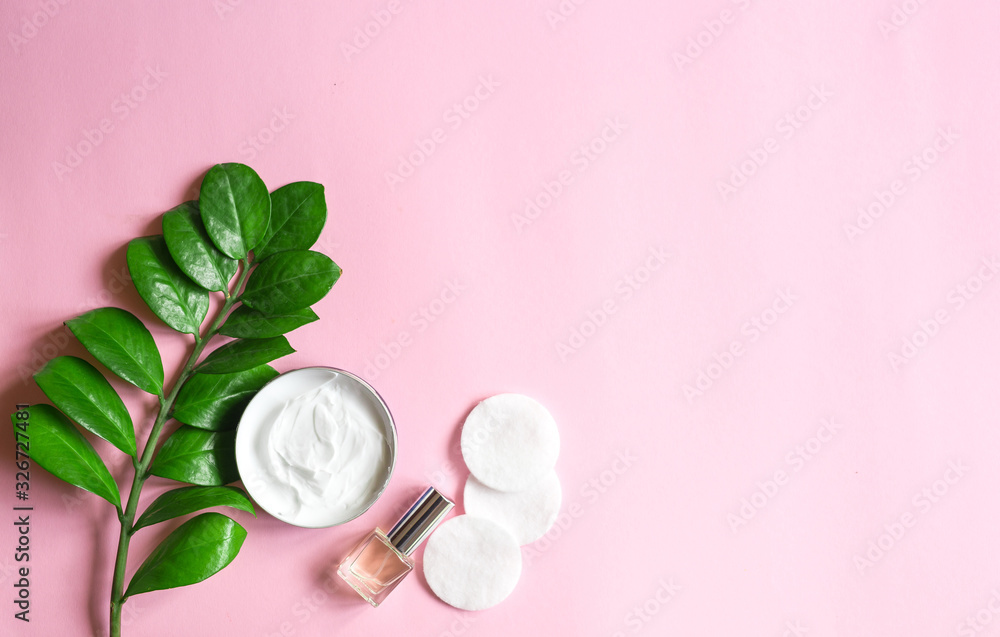 Skin cleansing and daily care products. Hygiene items with top view and ...