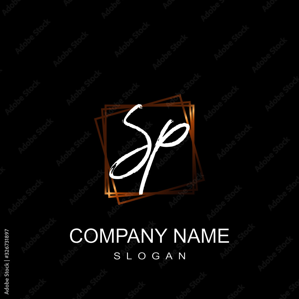 SP Initial letter gold square calligraphy handwritten logo. Stock ...