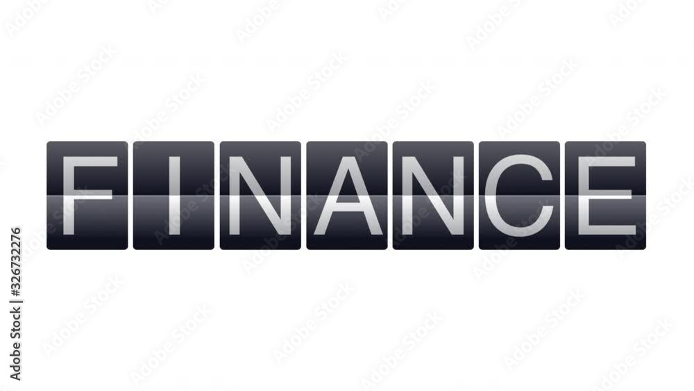 Finance word animation like in split-flap or solari display board. Pure ...