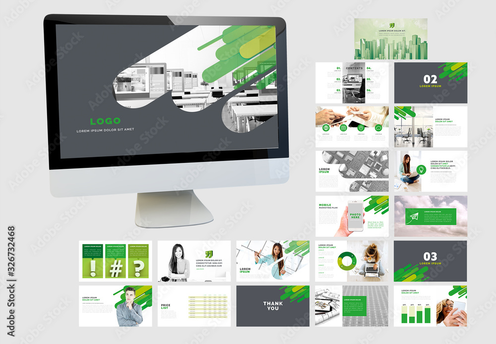 Multipurpose Presentation Layout with Green Graphics and Accents Stock ...
