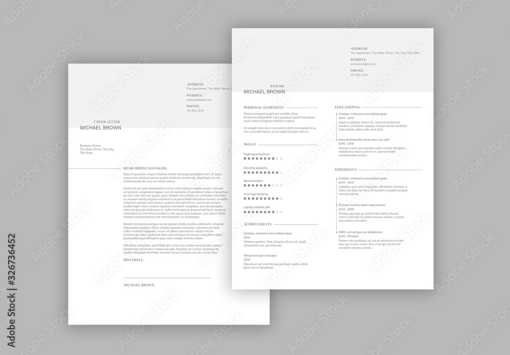 Resume Layout Set with Light Gray Header Stock Template | Adobe Stock