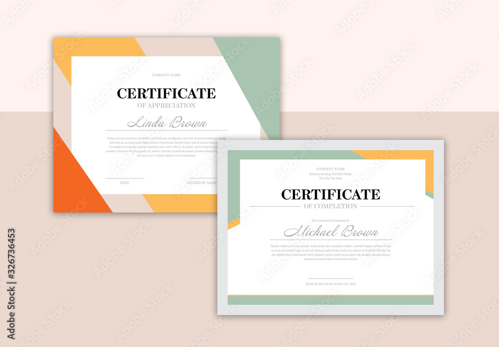 Colorful Certificate Layout Set Stock Template | Adobe Stock