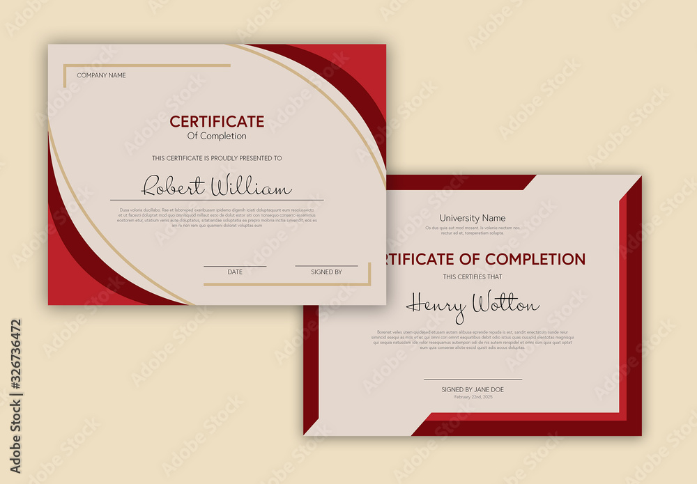 Certificate Layout Set with Red Corner Elements Stock Template | Adobe ...