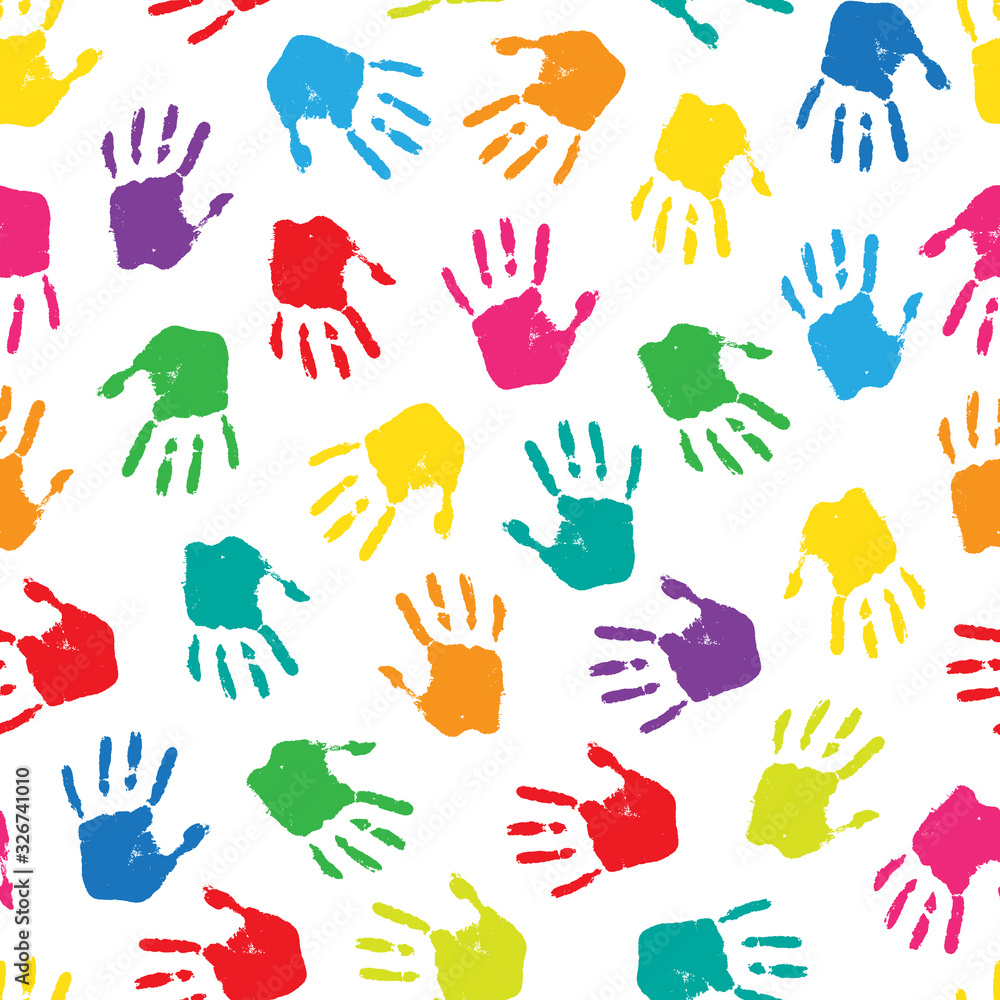 Paint Hand prints background. Vector Colorful Seamless pattern with ...