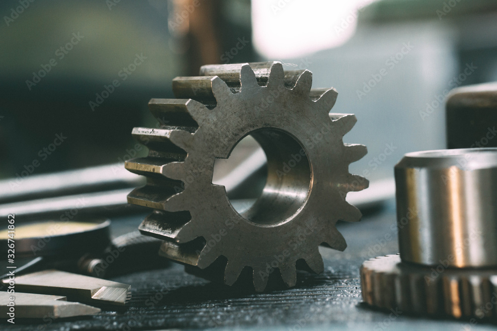 Engine industrial gear or steel machinery as a background. Metal Gear ...