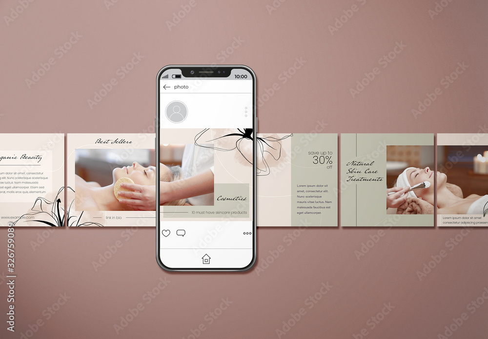 Social Media Carousel Post Layout Set with Hand Drawn Flowers Stock ...