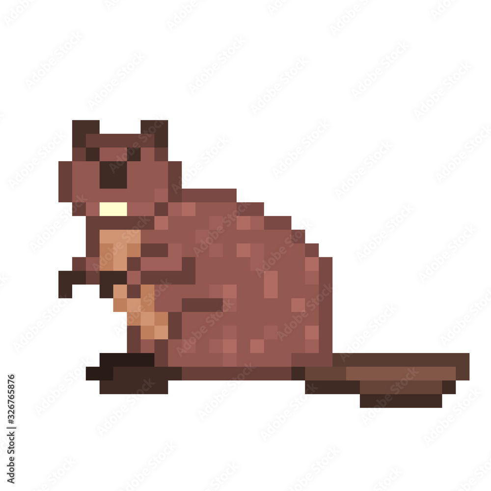 Sitting beaver pixel art character icon isolated on white background. 8 ...